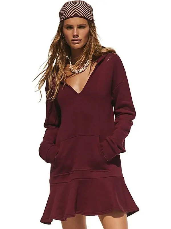 Free People Rafferty Hoodie Mini Dress - Maroon