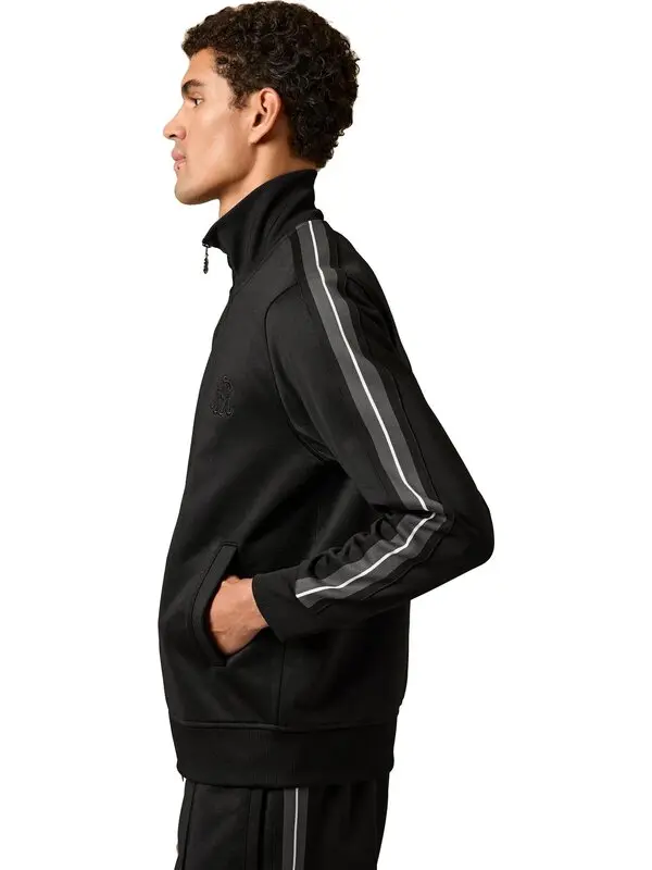 REISS Malloy Monogram Zip-through Relaxed Track Top - Black