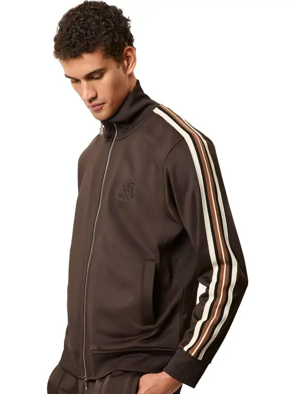 REISS Malloy Monogram Zip-through Relaxed Track Top - Brown