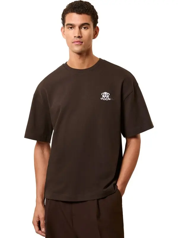 REISS Rainer Monogram Cotton Relaxed-fit T-shirt - Brown