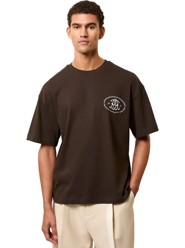 REISS Cuthbert Monogram-print Cotton Relaxed-fit T-shirt - Brown