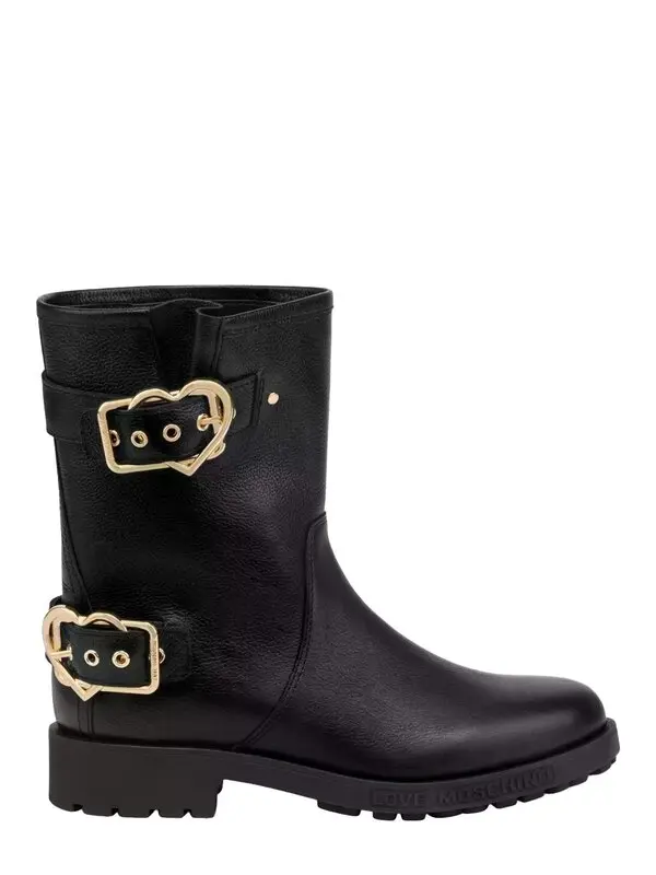 Moschino Heart-buckle Leather Boots - Black