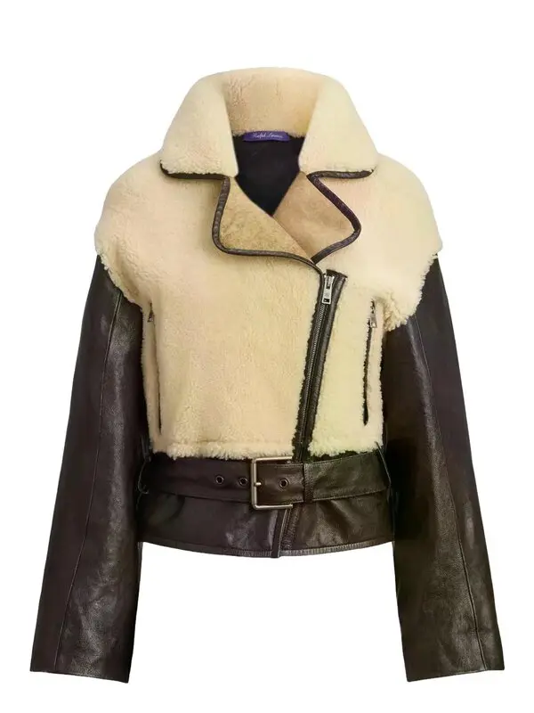 Ralph Lauren Shearling Leather Belted Jacket - Neutrals