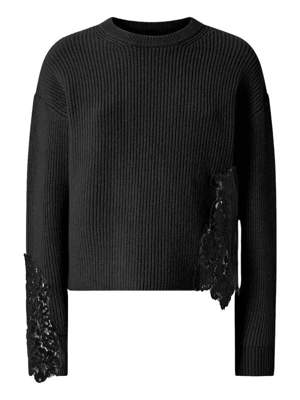 Pinko Lace-appliquéd Ribbed Sweater - Black