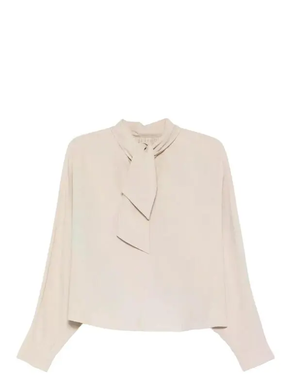 ALYSI Long Sleeve Tie Blouse - Neutrals
