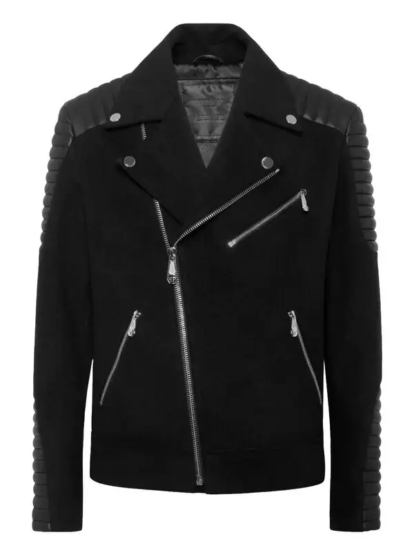 Philipp Plein Leather Biker Jacket - Black