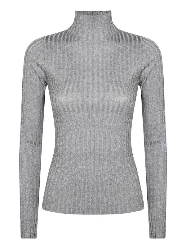 Liu Jo Lurex Ribbed Knit Sweater - Grey