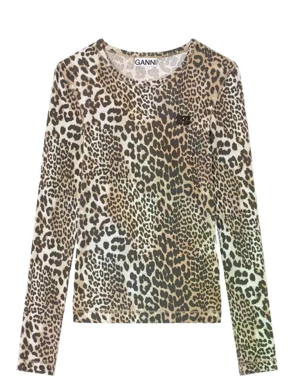 GANNI Leopard Long-sleeve Top - Brown