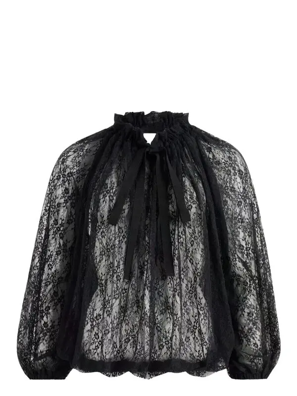 Patou Lace Drawstring Top - Black