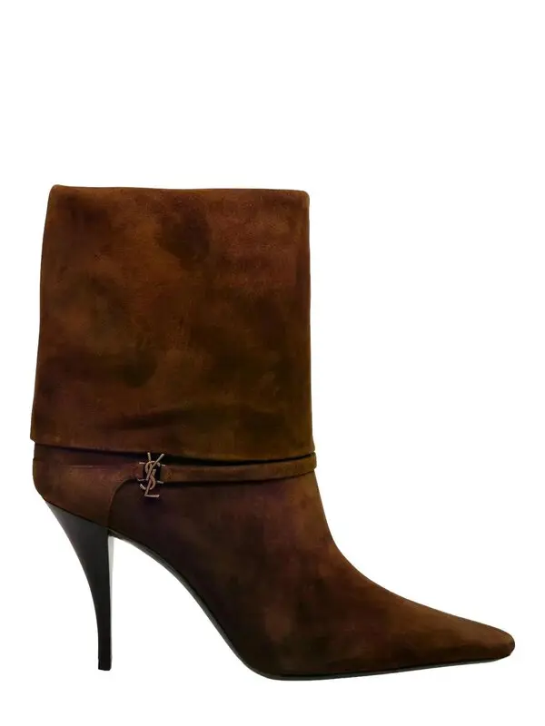Saint Laurent 85mm Logo-plaque Heeled Boots - Brown