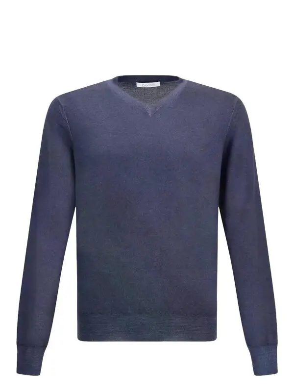 CRUCIANI V-neck Long-sleeved Sweater - Blue