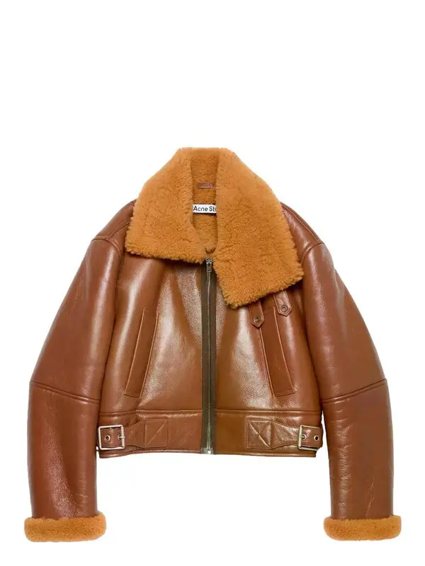 Acne Studios Shearling-collar Leather Jacket - Brown