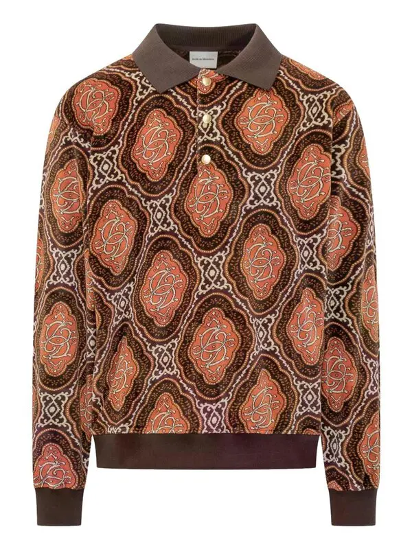 Drole De Monsieur Patterned Velour Polo Shirt - Brown