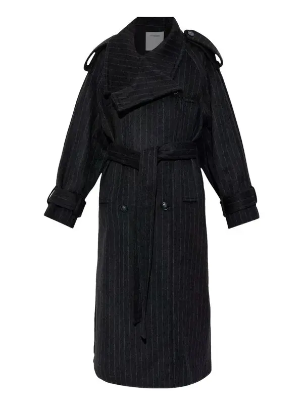 Sportmax Pinstripe Pattern Belted Coat - Black