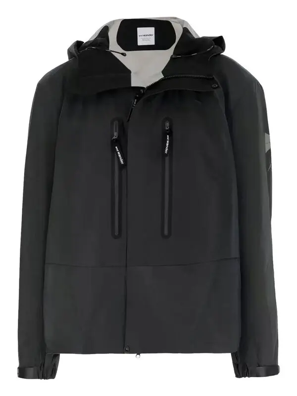 AND WANDER Adjustable-hood Logo-detail Jacket - Black