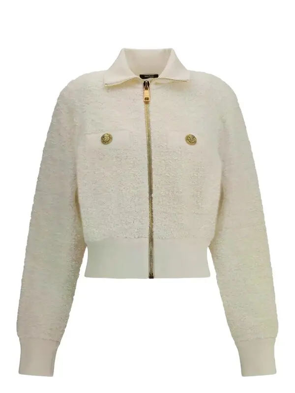 Balmain Zipped Tweed Bomber - White