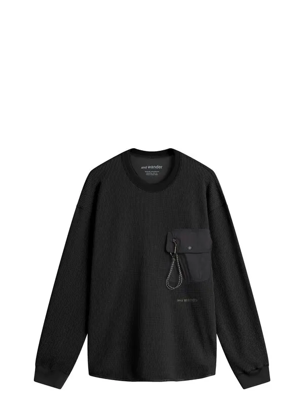AND WANDER Longsleeve Waffle T-shirt - Black