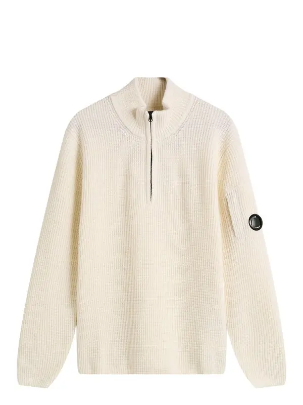 C.P. COMPANY Half Zip Lambswool Jumper - Gauze White