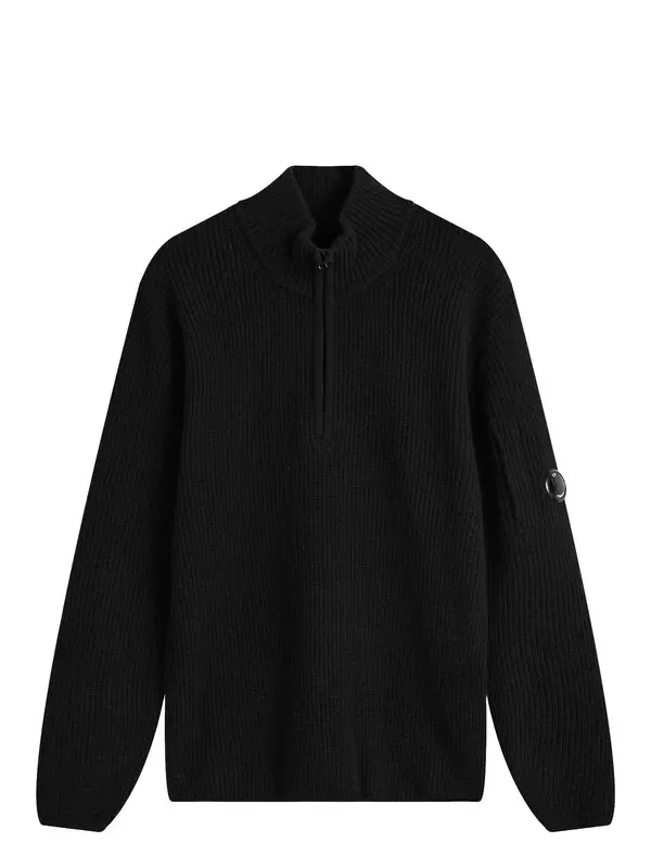 C.P. COMPANY Half Zip Lambswool Jumper - Black