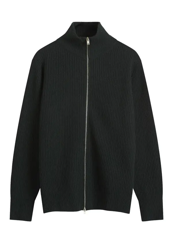 John Smedley Mallam Cashmere Rib Zip Through - Douglas Fir