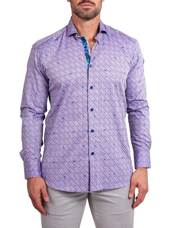 MACEOO Einstein Ascension0057 Patterned Cotton Button-up Shirt - Purple