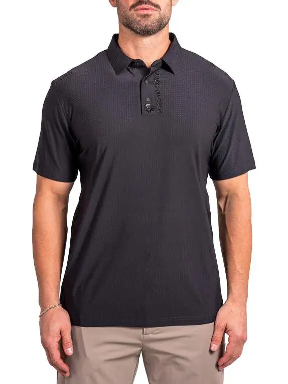 MACEOO Geo Pattern Stretch Nylon Polo - Black
