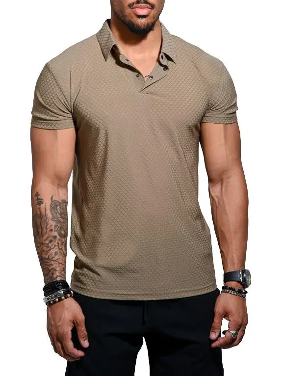 MACEOO Geo Pattern Stretch Nylon Polo - Brown