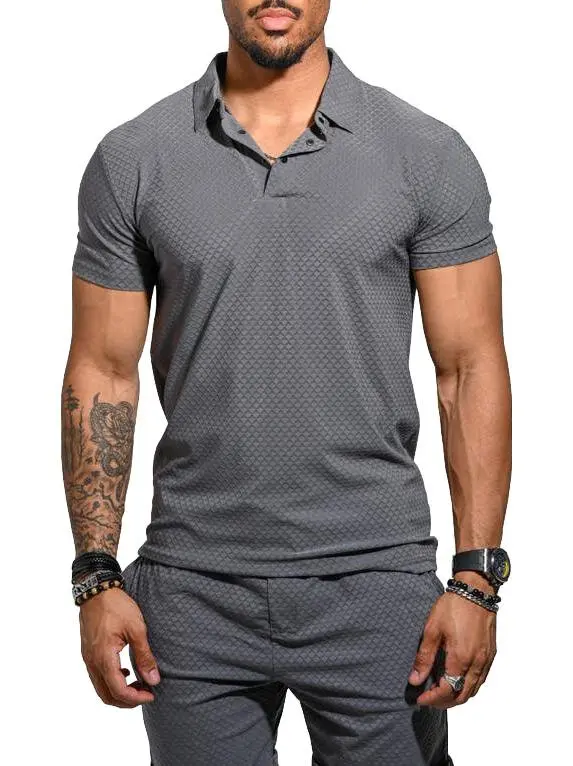MACEOO Geo Pattern Stretch Nylon Polo - Grey