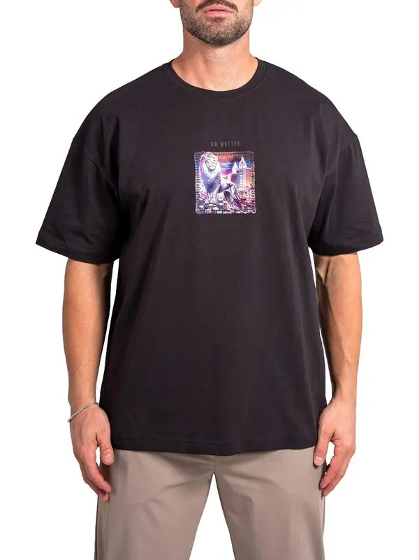 MACEOO Ascension Better Appliqué Cotton Graphic T-shirt - Black