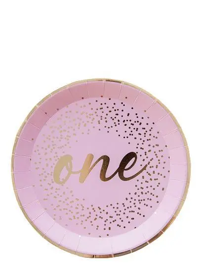 JOLLITY & CO First Birthday Dessert Plates - Pink