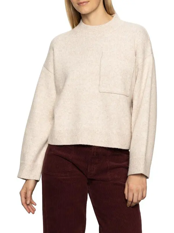 Sanctuary Chest Pocket Crewneck Sweater - Heather Pearl