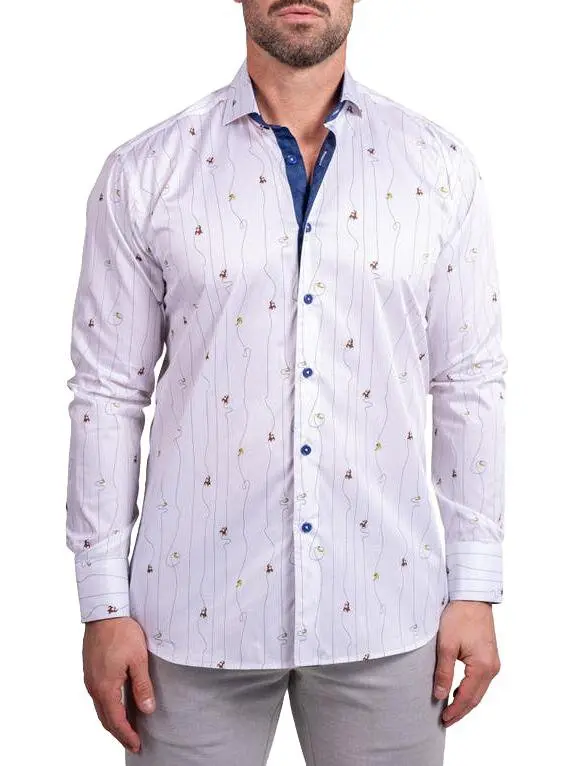 MACEOO Einstein Ascension 0211 Monkey Print Contemporary Fit Button-up Shirt - White