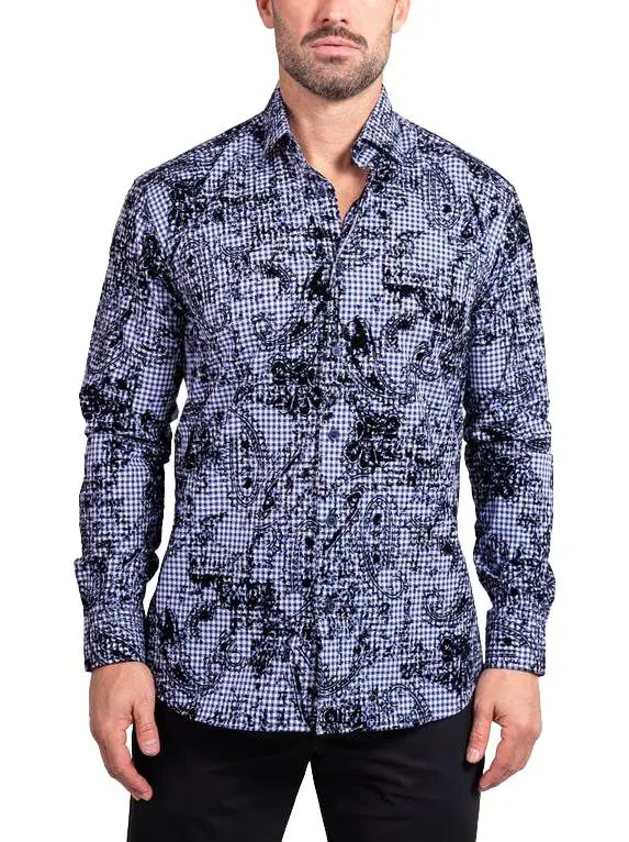 MACEOO Fibonacci Ascension Contemporary Fit Button-up Shirt - Blue