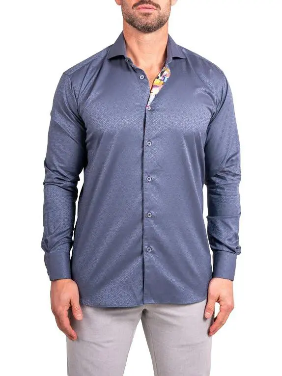 MACEOO Einstein Ascension0080 Geo Floral Cotton Button-up Shirt - Grey