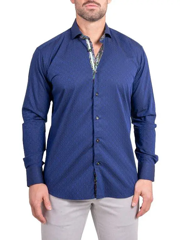 MACEOO Einstein Ascension0083 Tonal Diamond Cotton Button-up Shirt - Blue
