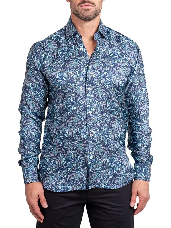 MACEOO Fibonacci Ascension 0219 Paisley Contemporary Fit Button-up Shirt - Blue