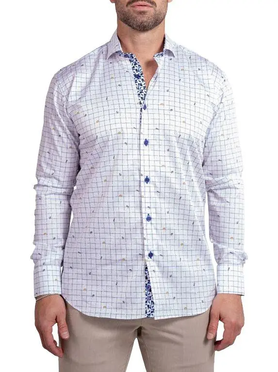 MACEOO Einstein Ascension 0230 Mouse & Cheese Print Contemporary Fit Button-up Shirt - White