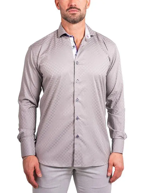 MACEOO Einstein Ascension0090 Tonal Checkerboard Cotton Button-up Shirt - Grey