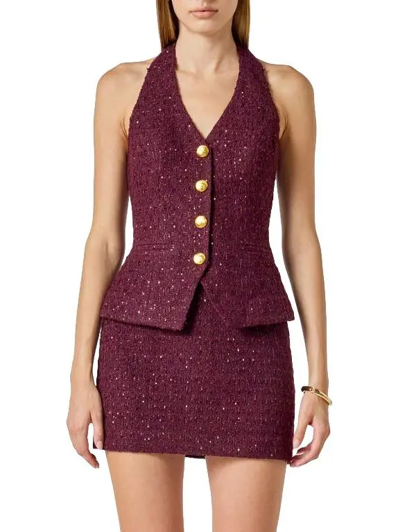 Endless Rose Halter Tweed Vest - Merlot