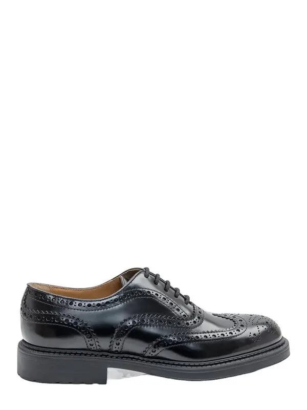 DOUCAL'S Laced Brogue In Polished Leather - Black