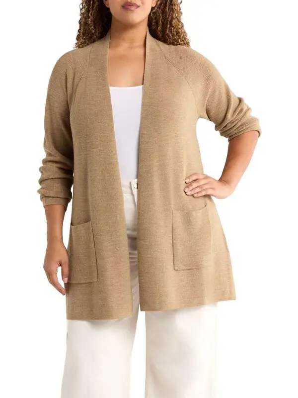 Eileen Fisher Open Front Wool Cardigan - Biscuit