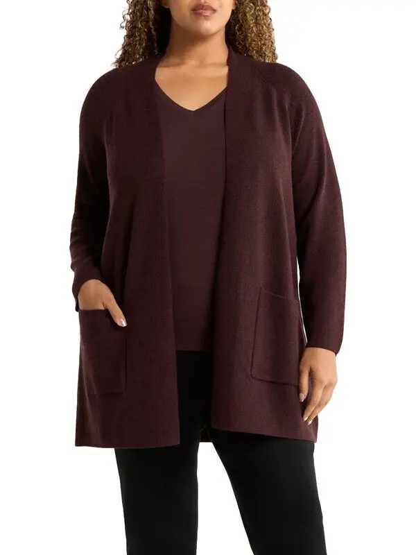 Eileen Fisher Open Front Wool Cardigan - Cassis