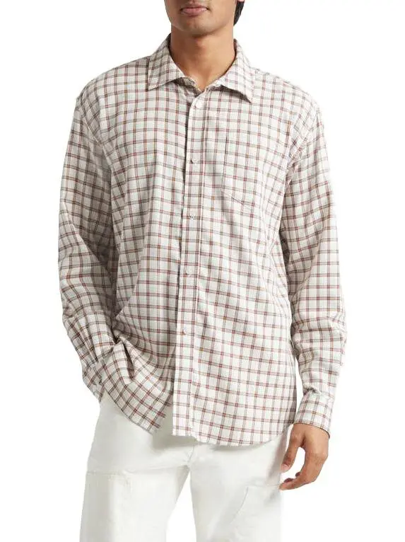 PALMES Plaid Cotton & Wool Button-up Shirt - White/brown
