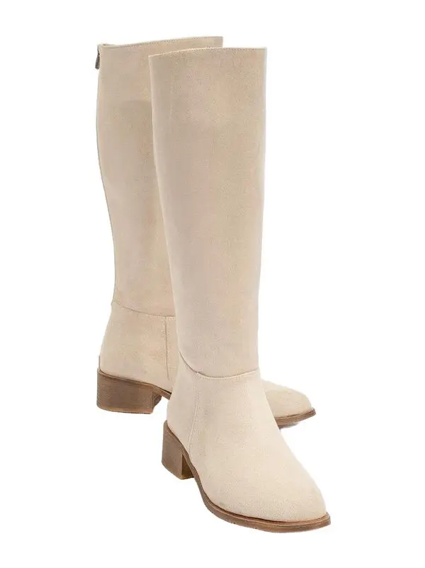 PROLOGUE SHOES Svetlo Back-zip Knee-high Boots - Beige Suede Faux Leather