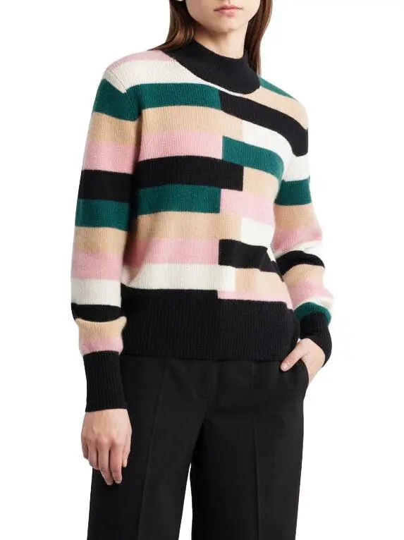 Elie Tahari Colorblock Cashmere Mock Neck Sweater - Rose Horizon/multi
