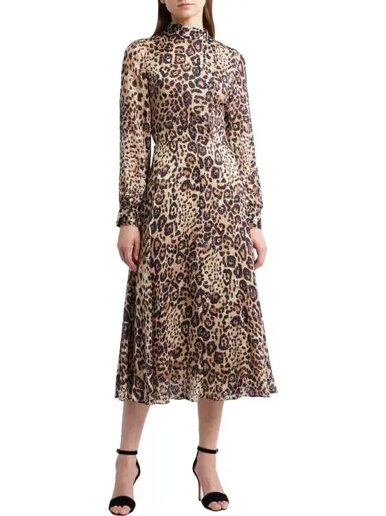 Elie Tahari Nomi Leopard Print Long Sleeve Dress - Imperial Leopard Brown