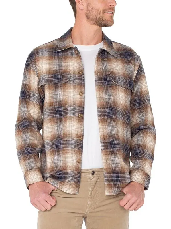 LIVERPOOL Plaid Flannel Overshirt - Chestnut/ivory