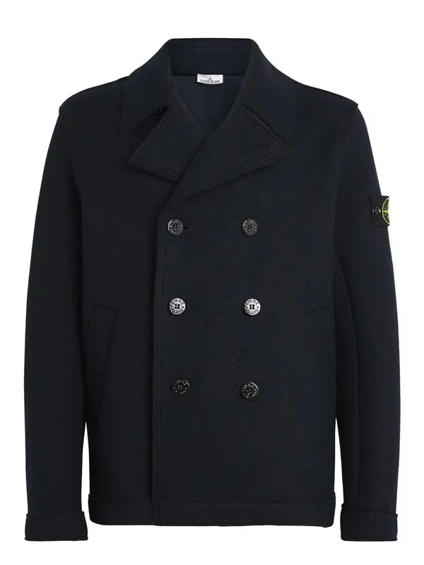 Stone Island Wool Felted Pea Coat - Navy