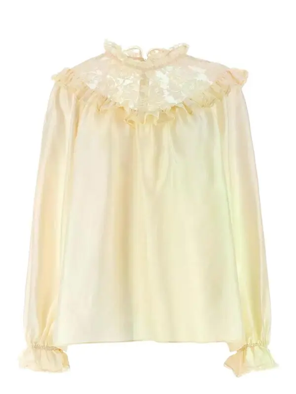 Zimmermann Lace Ruffled Silk Blouse - Neutrals