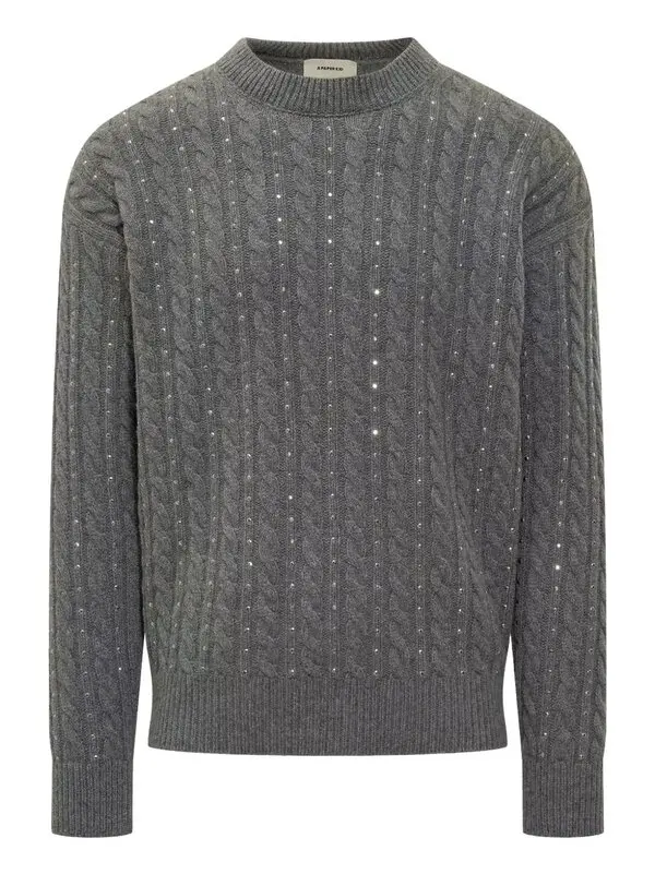 A PAPER KID Cable-knit Crew-neck Sweater - Grey
